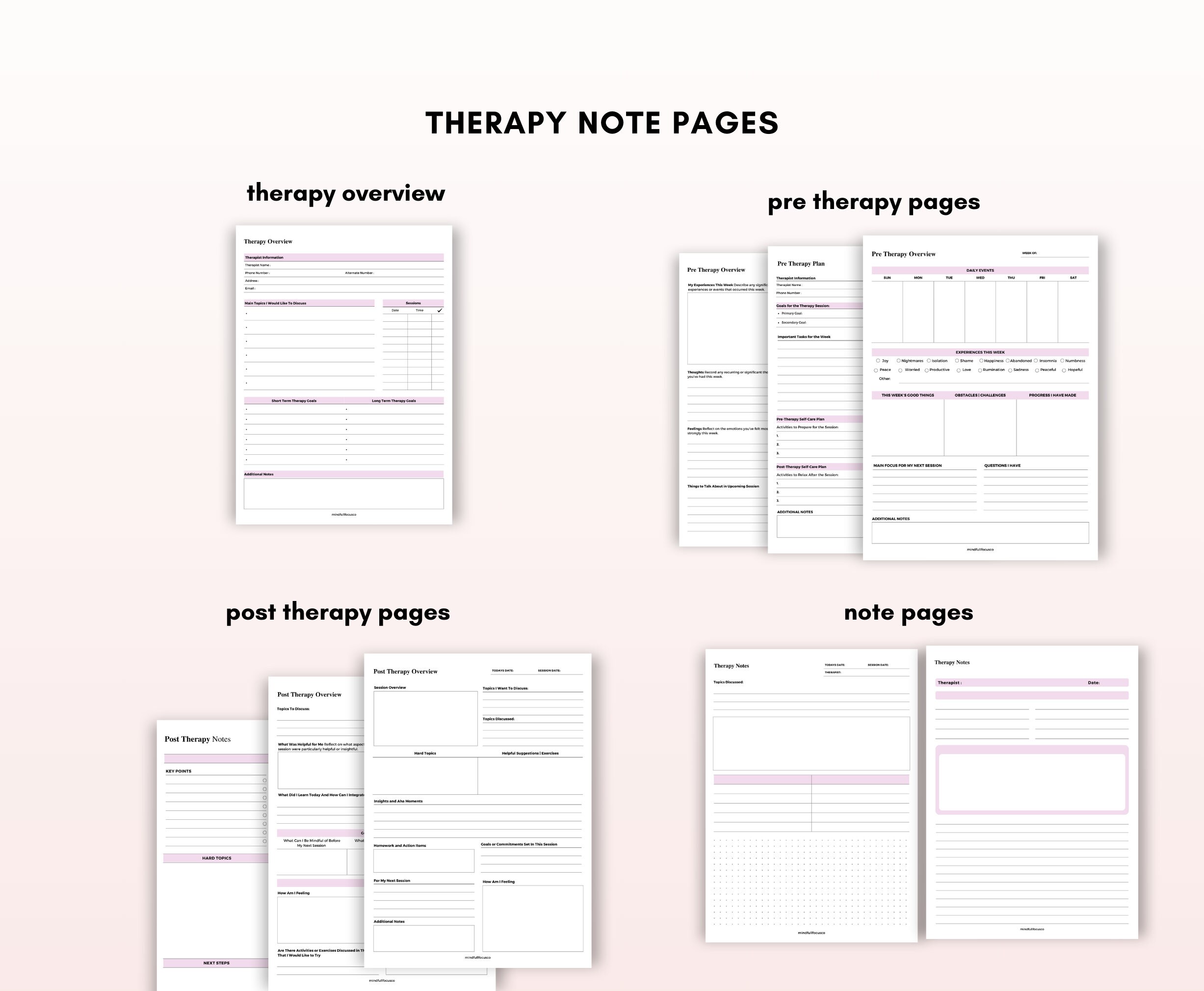 Therapy Notes, Therapy Session Log, Pre and Post Therapy Session Notes ...