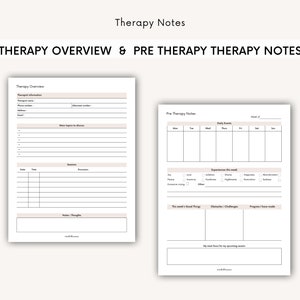 Therapy Notes, Therapy Session Log, Pre and Post Therapy Session Notes ...