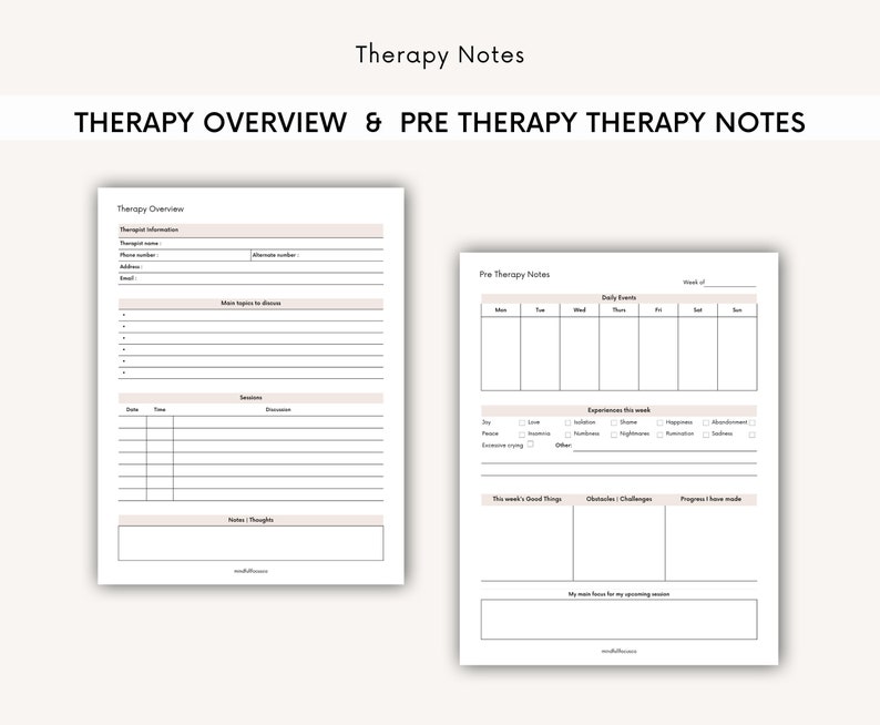 Therapy Notes, Therapy Session Log, Pre and Post Therapy Session Notes ...