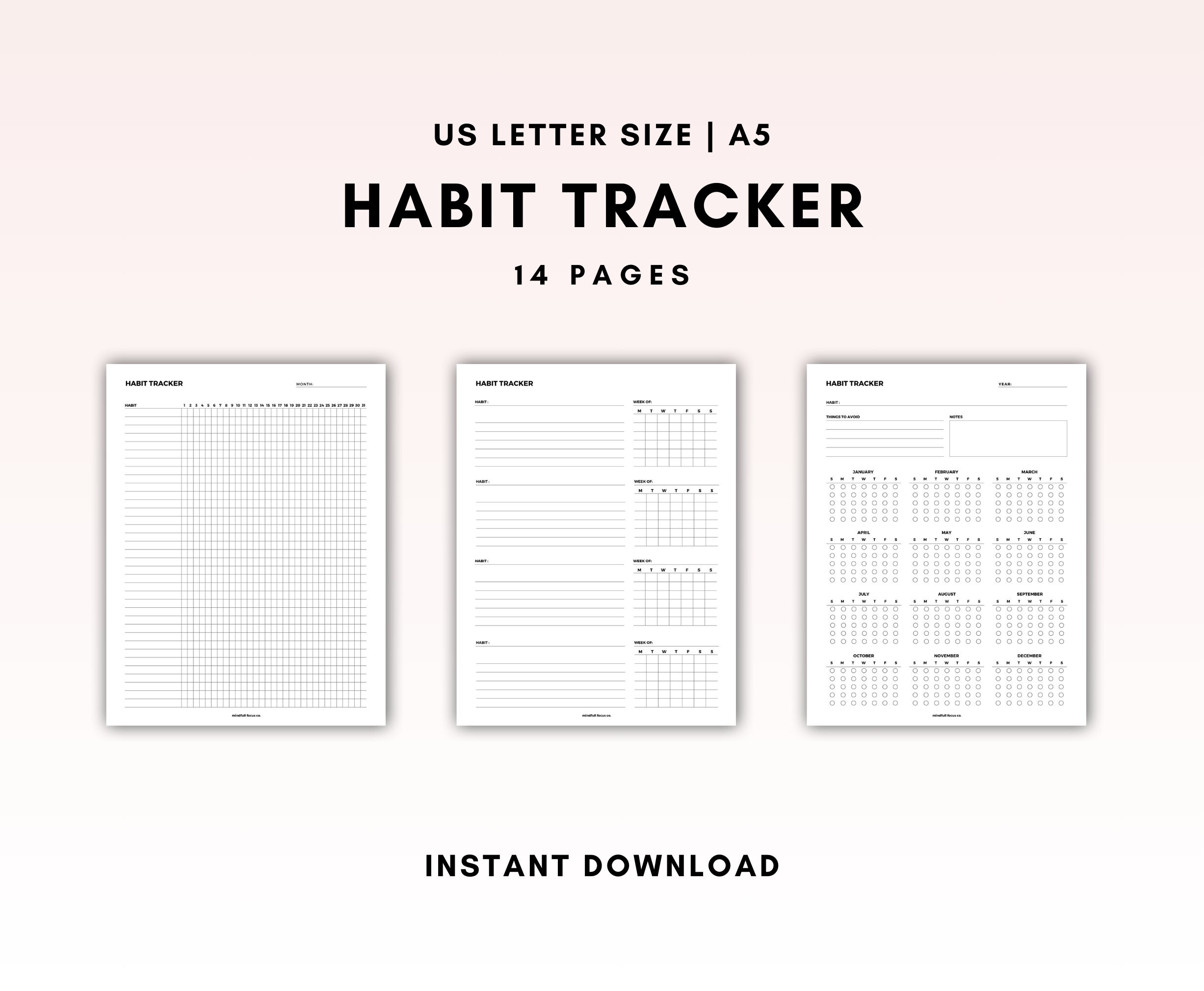 Habit Tracker Printable, Monthly Habit Tracker, Yearly Habit Tracker ...