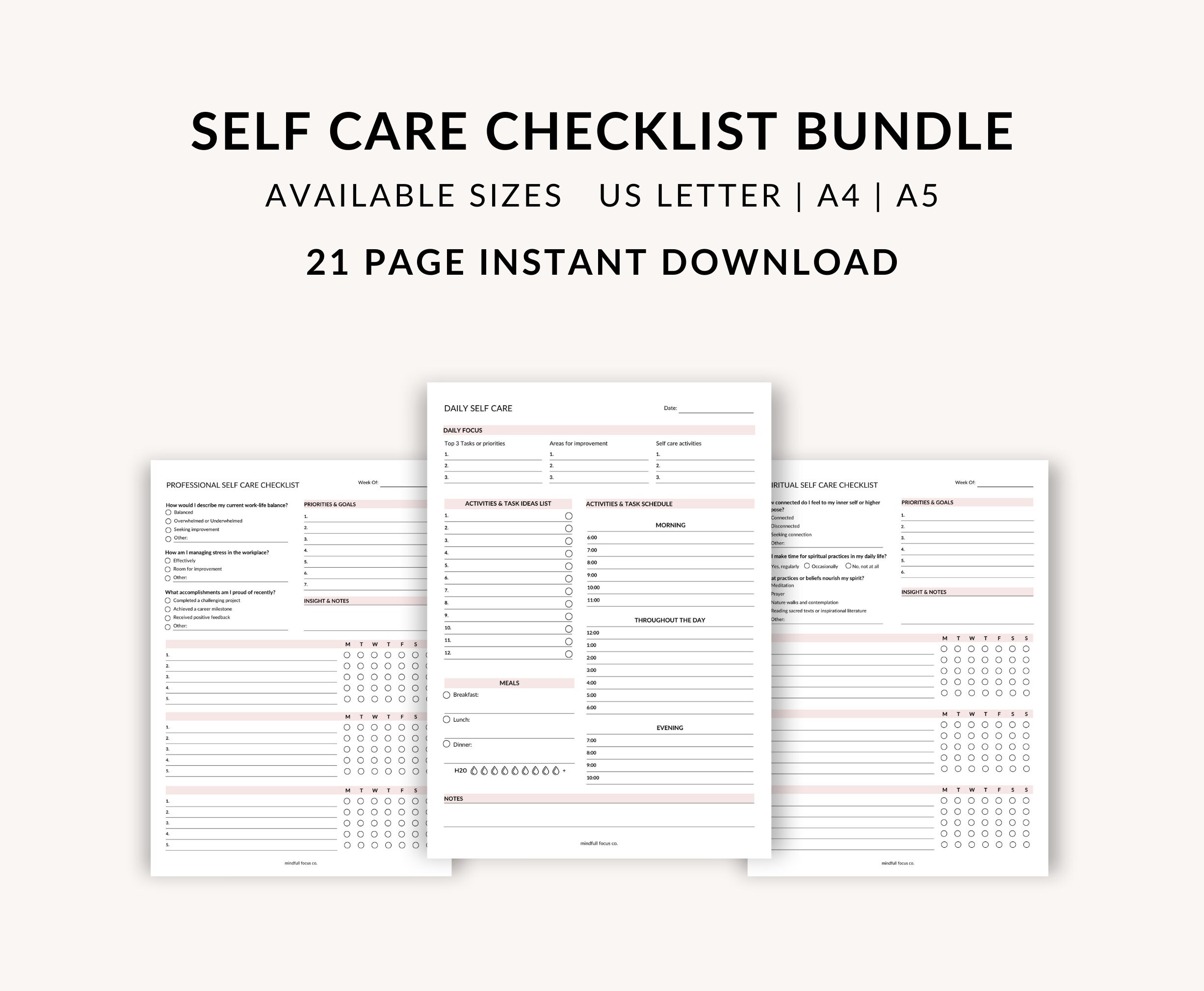 Self Care Checklist, Self Care Journal, Mental Health Printable ...