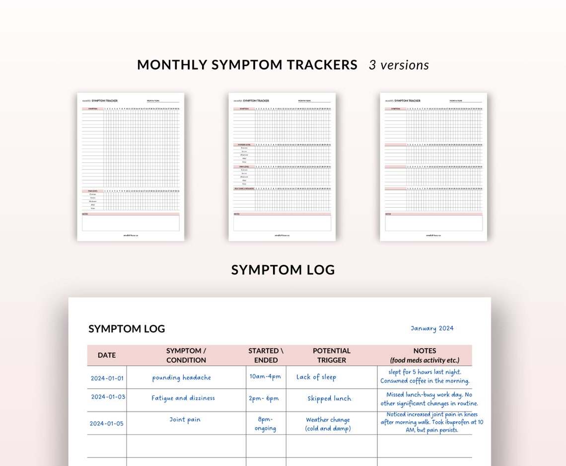 Printable Symptom Tracker Set - Monthly, Weekly, and Daily Symptom ...