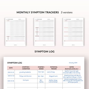 Printable Symptom Tracker Set - Monthly, Weekly, and Daily Symptom ...