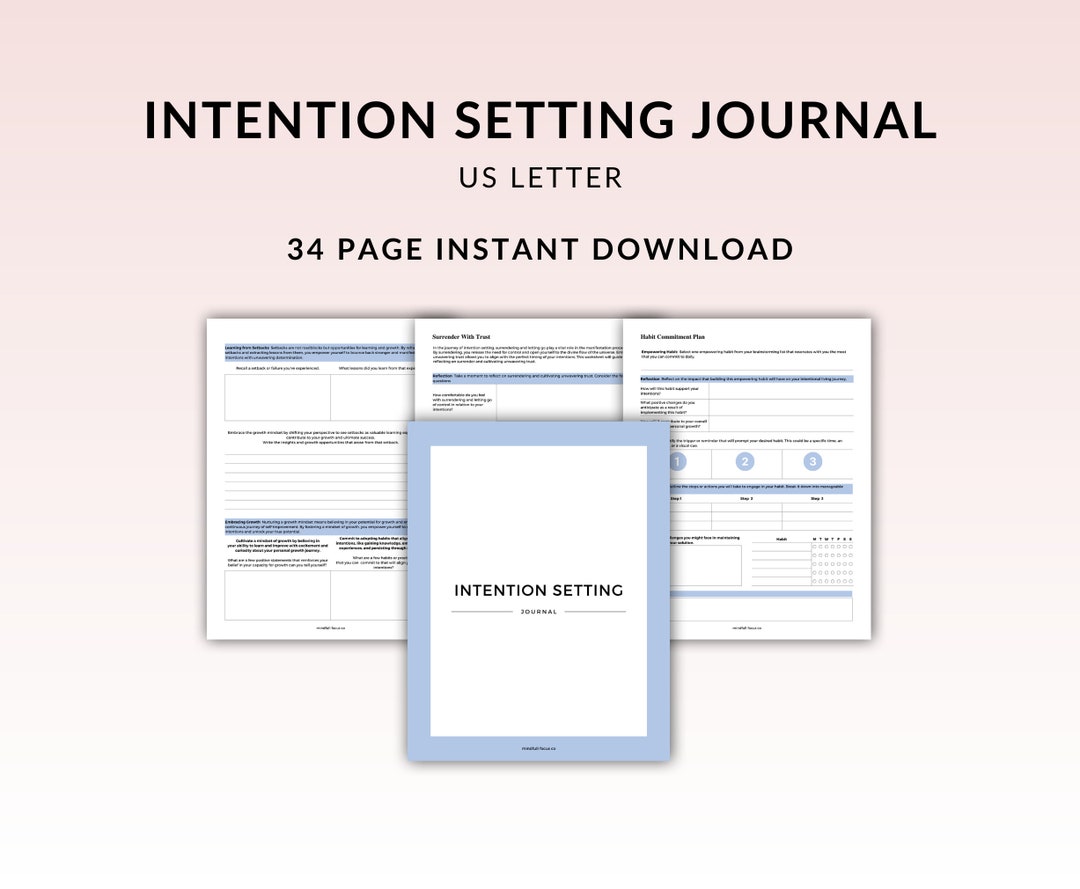 Intention Setting Journal, Printable Journal, Self Reflection Journal ...