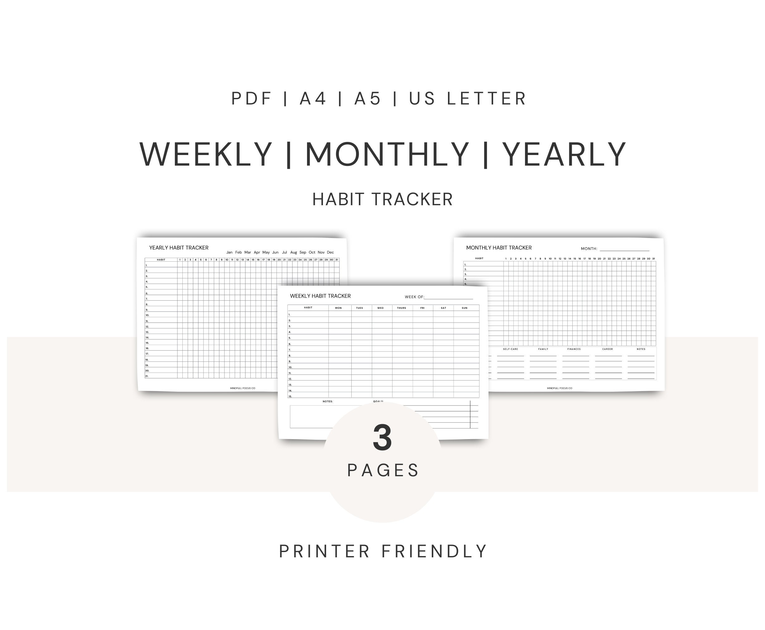 Habit Tracker Printable, Monthly Habit Tracker, Yearly Habit Tracker ...