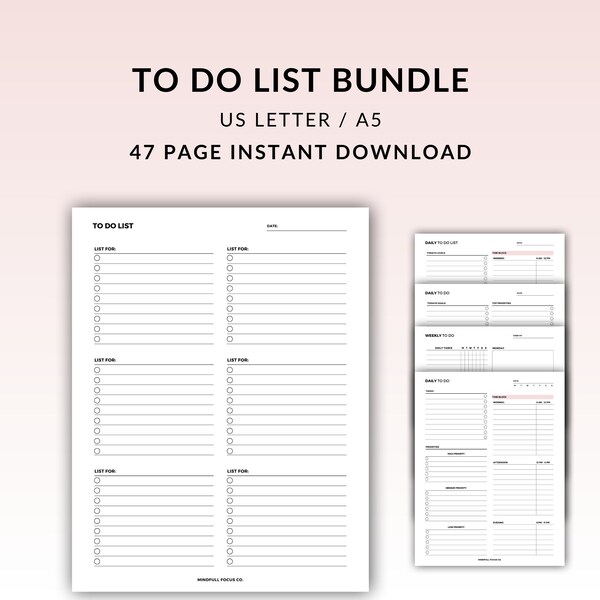 Printable to Do List, Task Tracker, Daily to Do, Work Planner, Grocery ...