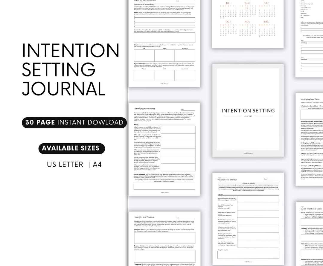 Intention Setting Journal, Printable Journal, Self Reflection Journal ...