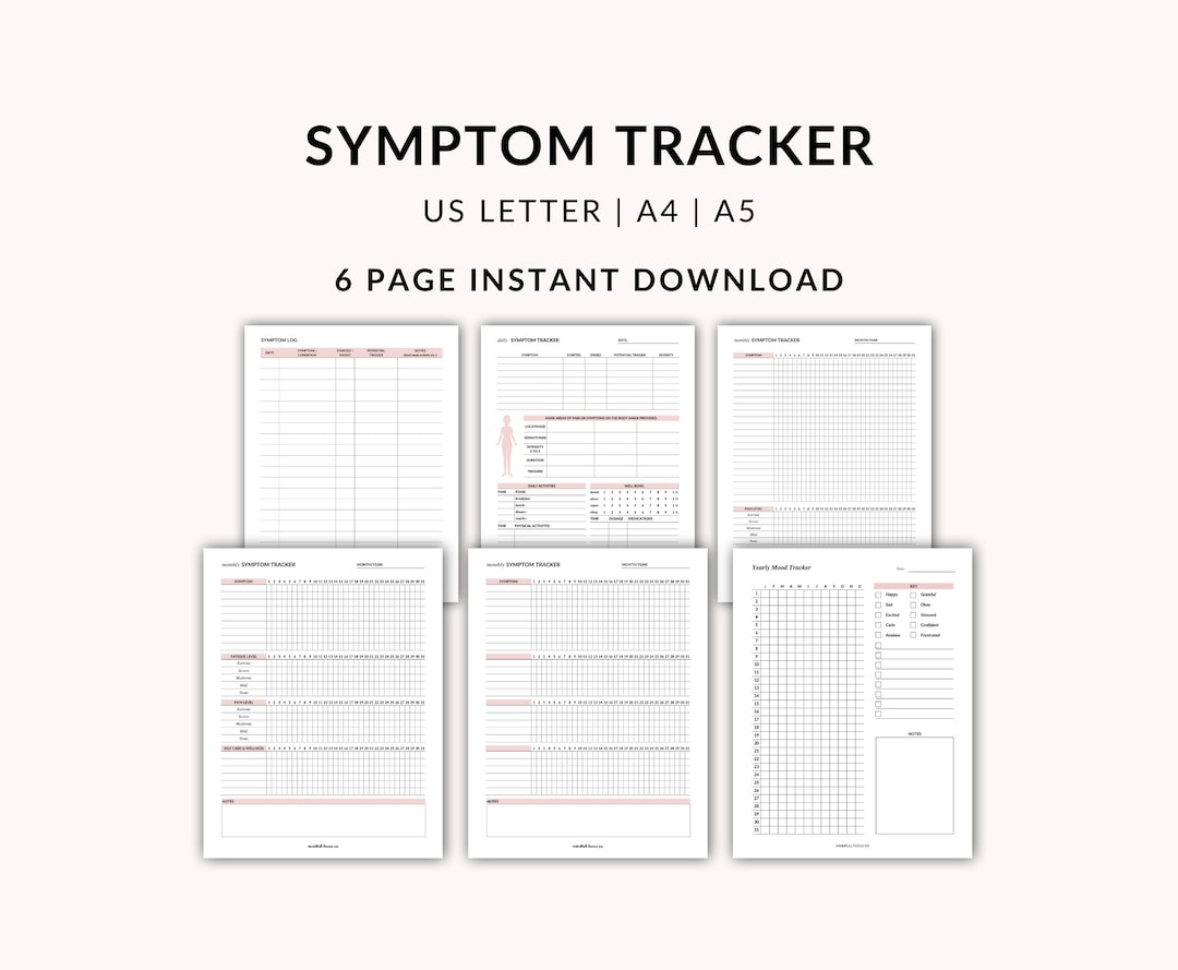 Printable Symptom Tracker Set - Monthly, Weekly, and Daily Symptom ...