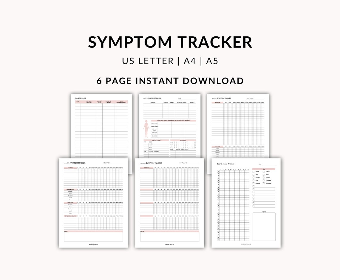 Printable Symptom Tracker Set - Monthly, Weekly, and Daily Symptom ...