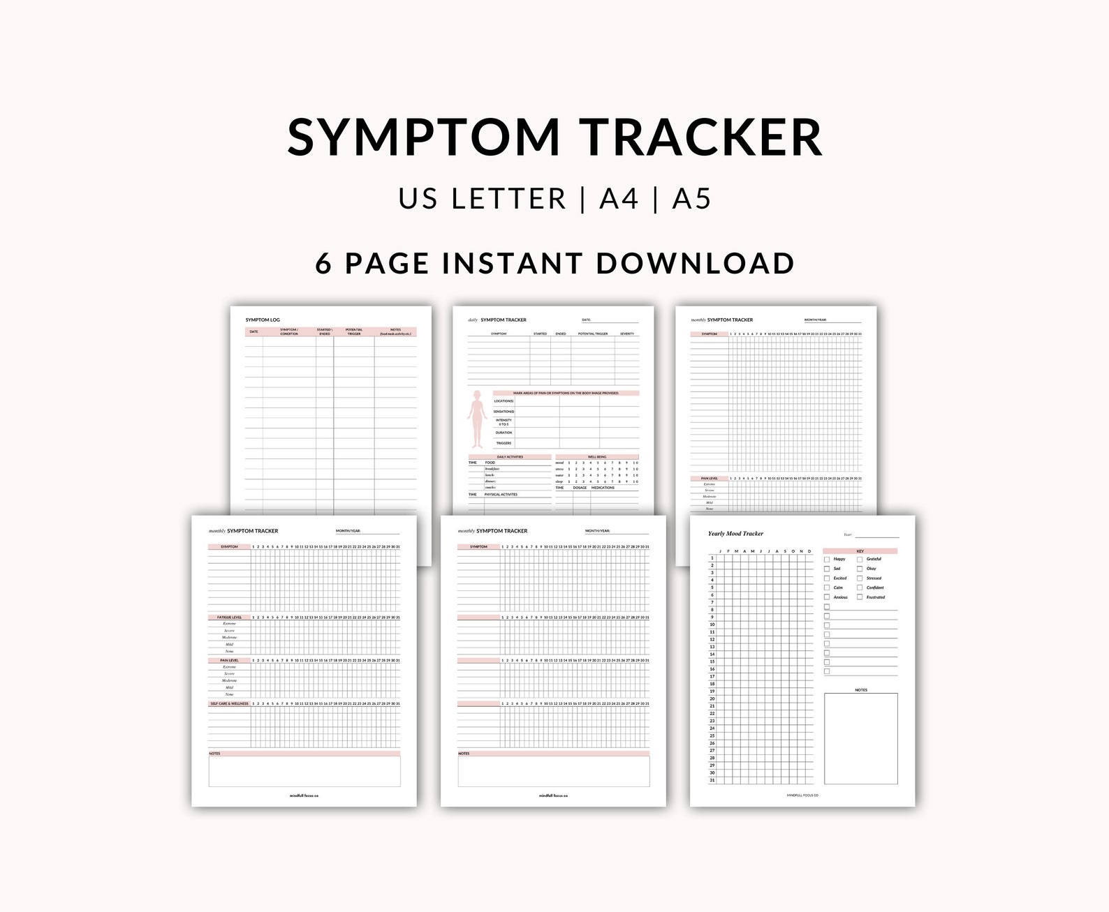 Printable Symptom Tracker Set - Monthly, Weekly, and Daily Symptom ...
