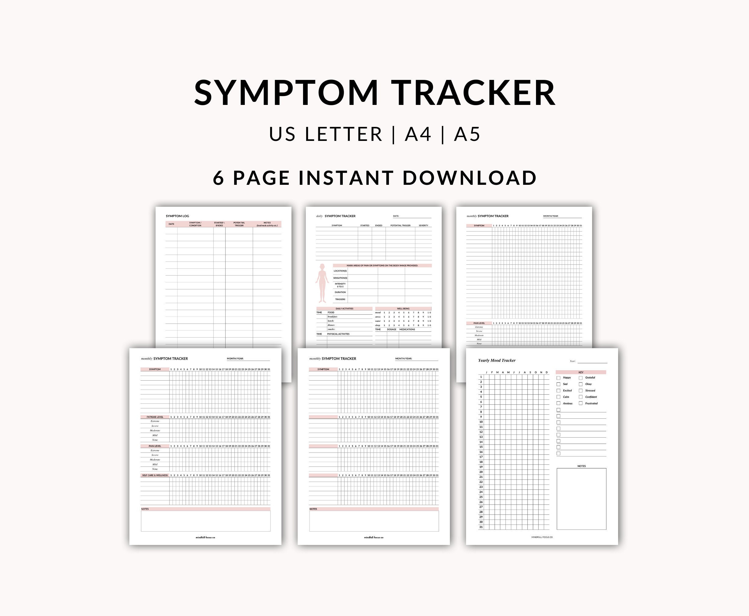 Printable Symptom Tracker Set - Monthly, Weekly, and Daily Symptom ...