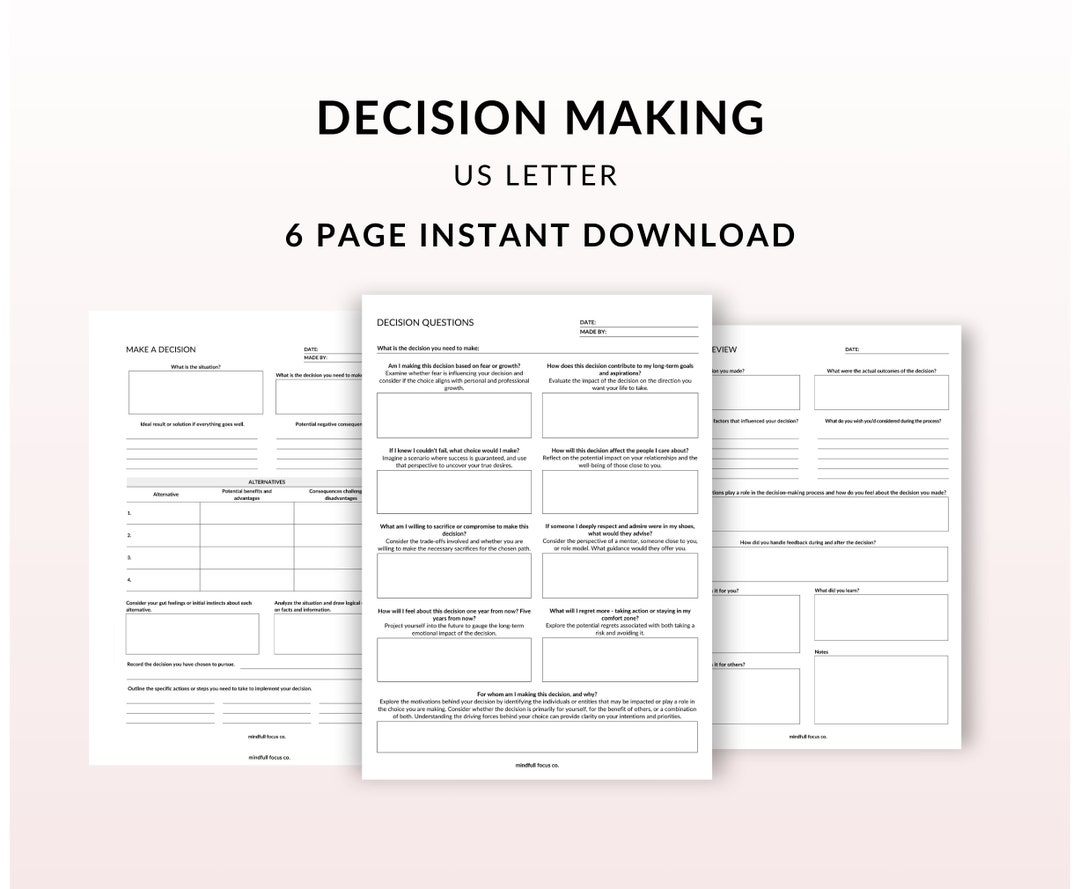 Decision Making Printable, Self Help Journal, Printable Worksheets ...