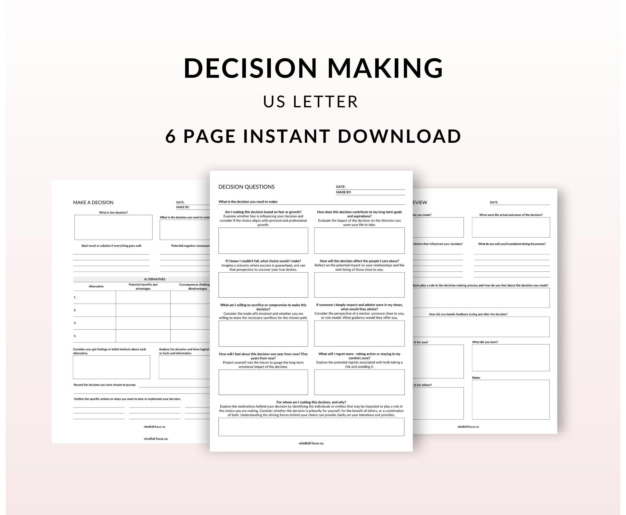 Decision Making Printable, Self Help Journal, Printable Worksheets ...