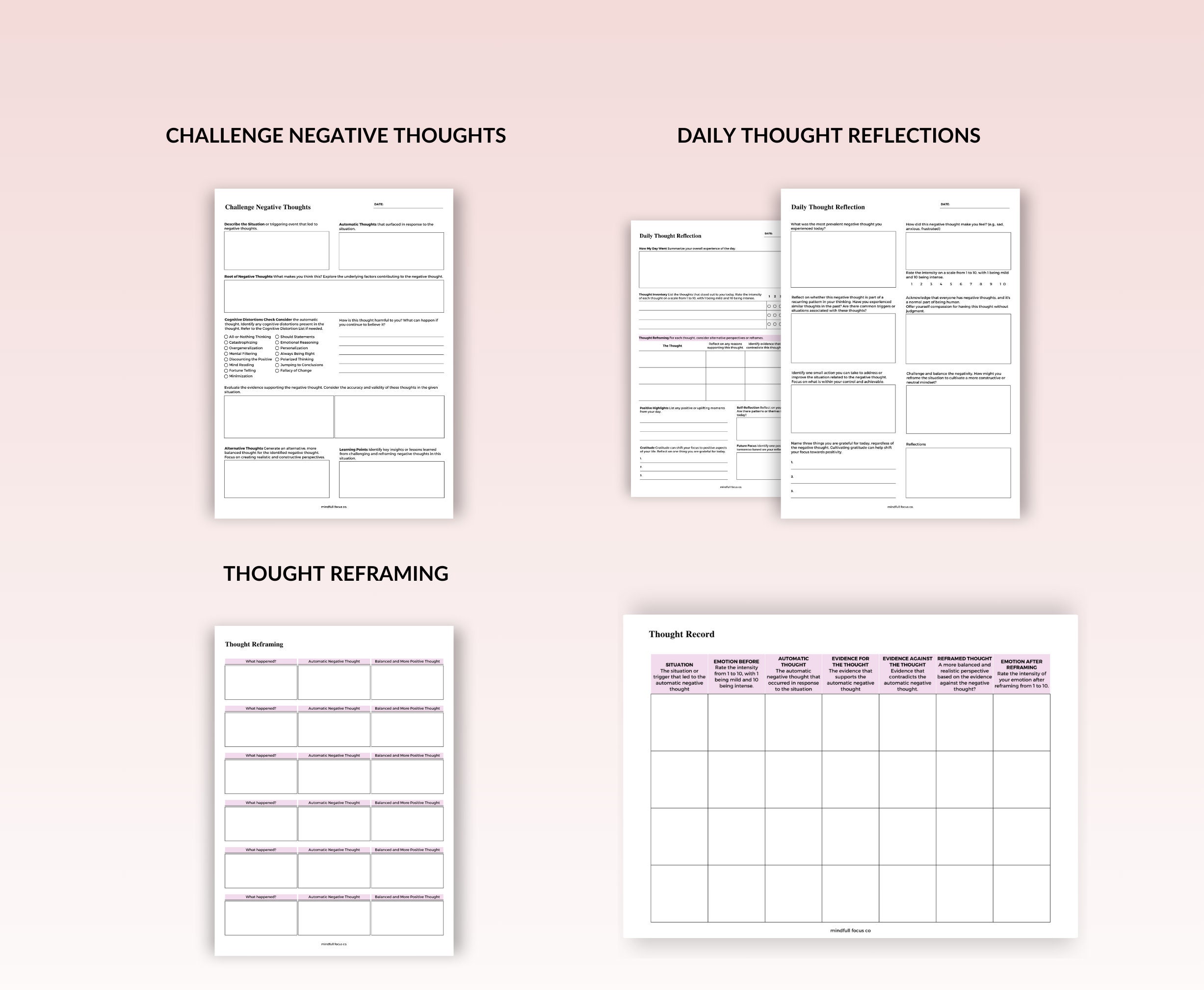 Thought Challenging Worksheet, CBT Worksheet, Therapy Tool, Cognitive ...