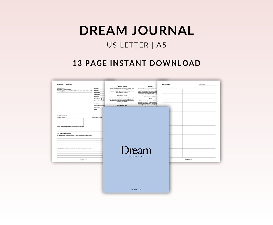 Printable Dream Journal, Nightmare Processing, Sleep Tracker, Planner ...