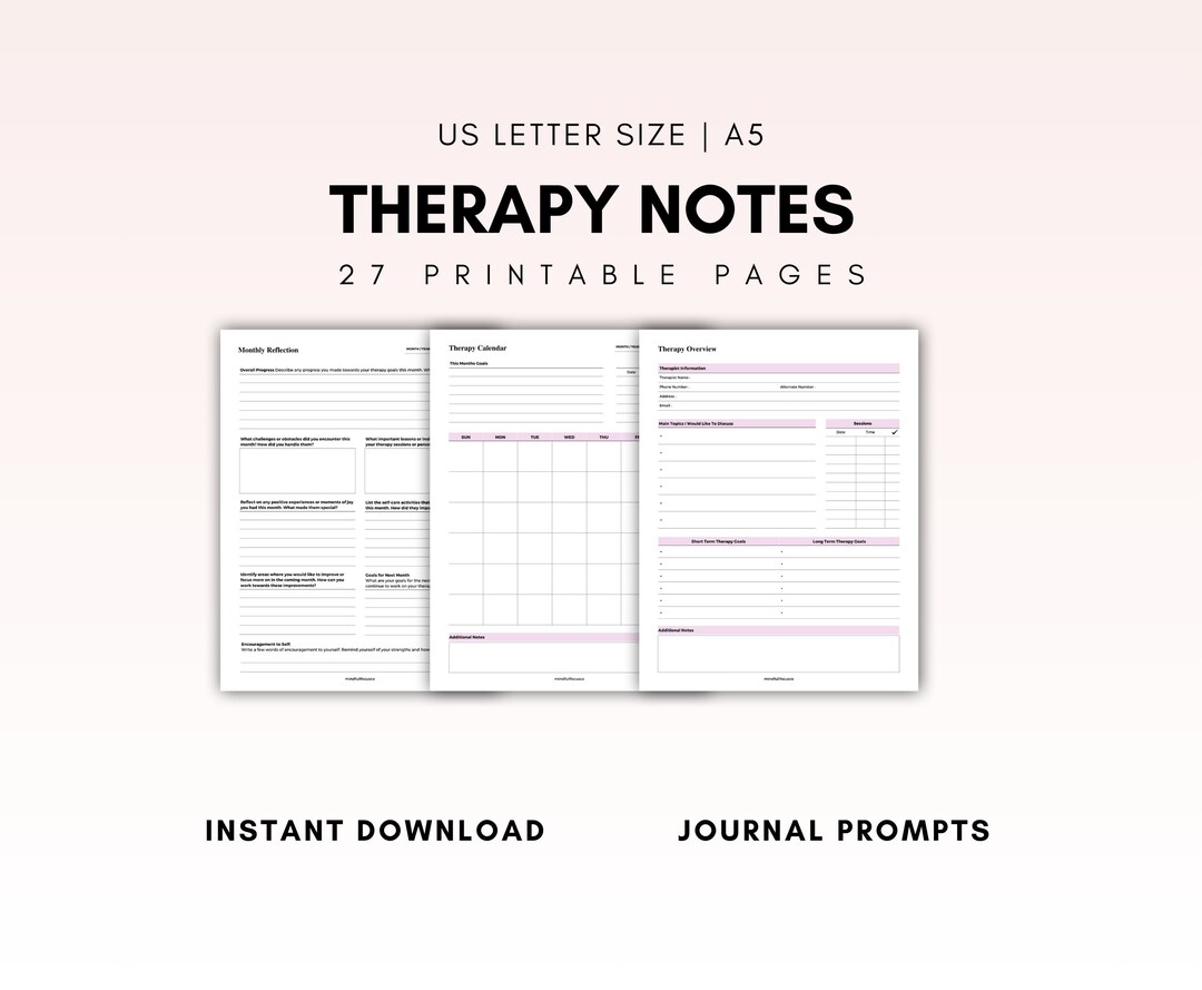 Therapy Notes, Therapy Session Log, Pre and Post Therapy Session Notes ...