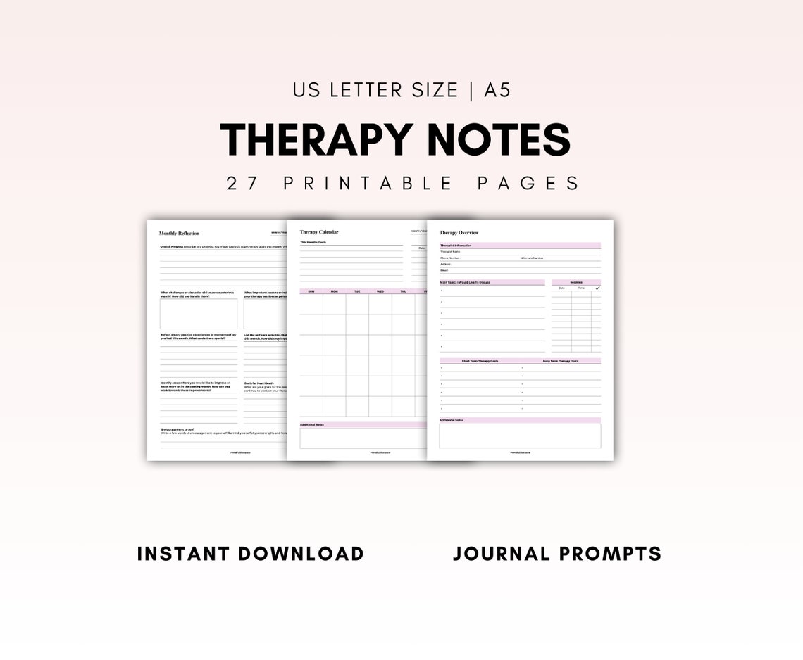 Therapy Notes, Therapy Session Log, Pre and Post Therapy Session Notes ...