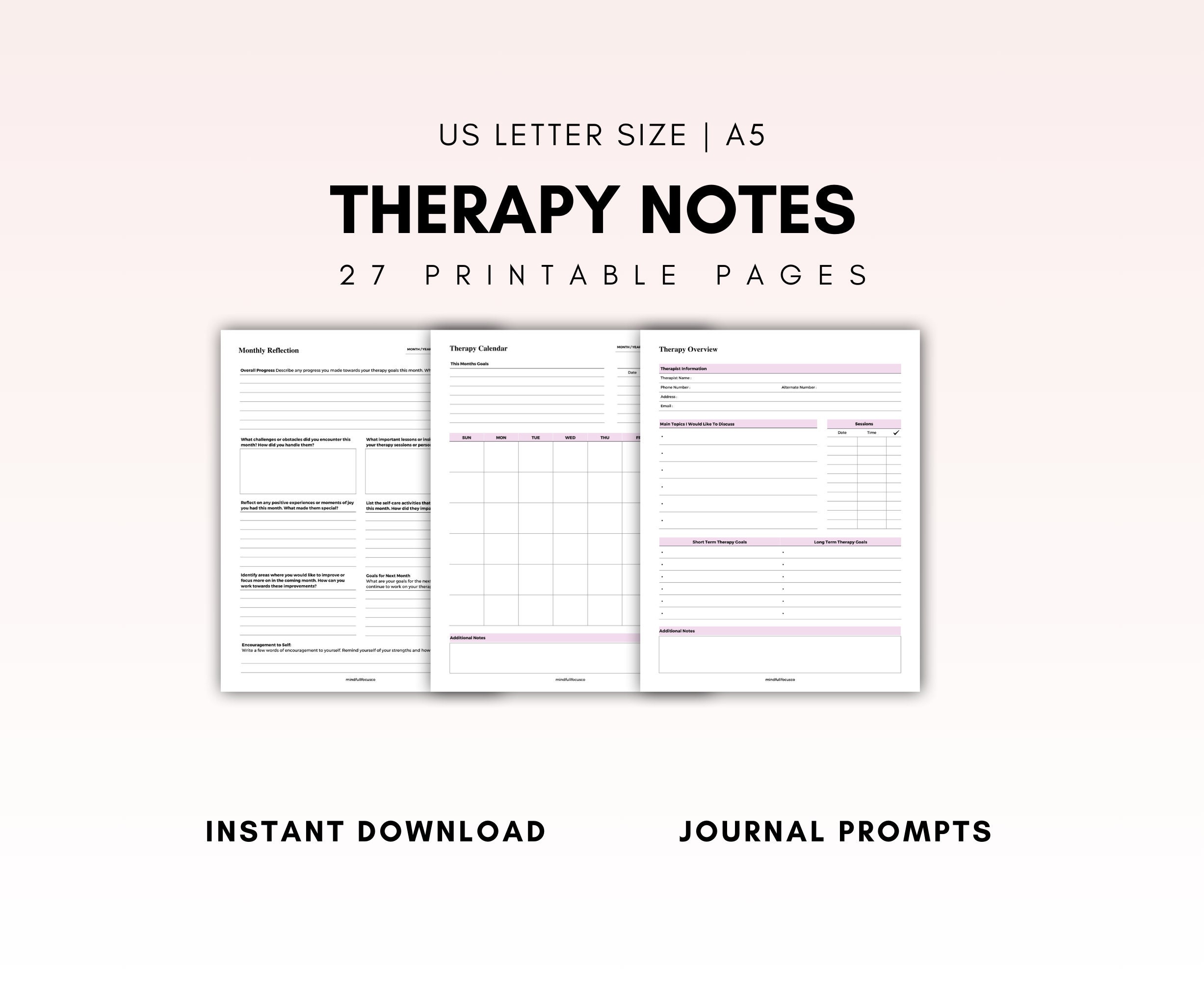 Therapy Notes, Therapy Session Log, Pre and Post Therapy Session Notes ...