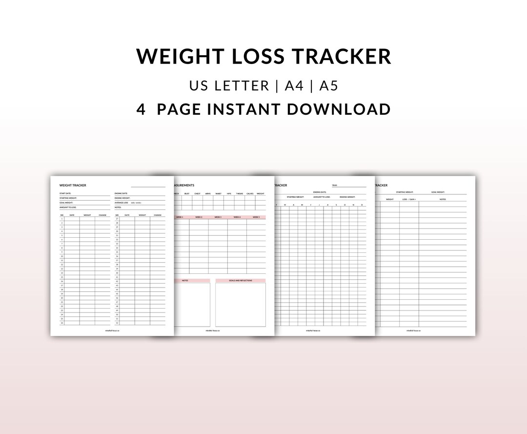 Printable Weight Loss Tracker, Weight Log, Body Measurement Tracker ...