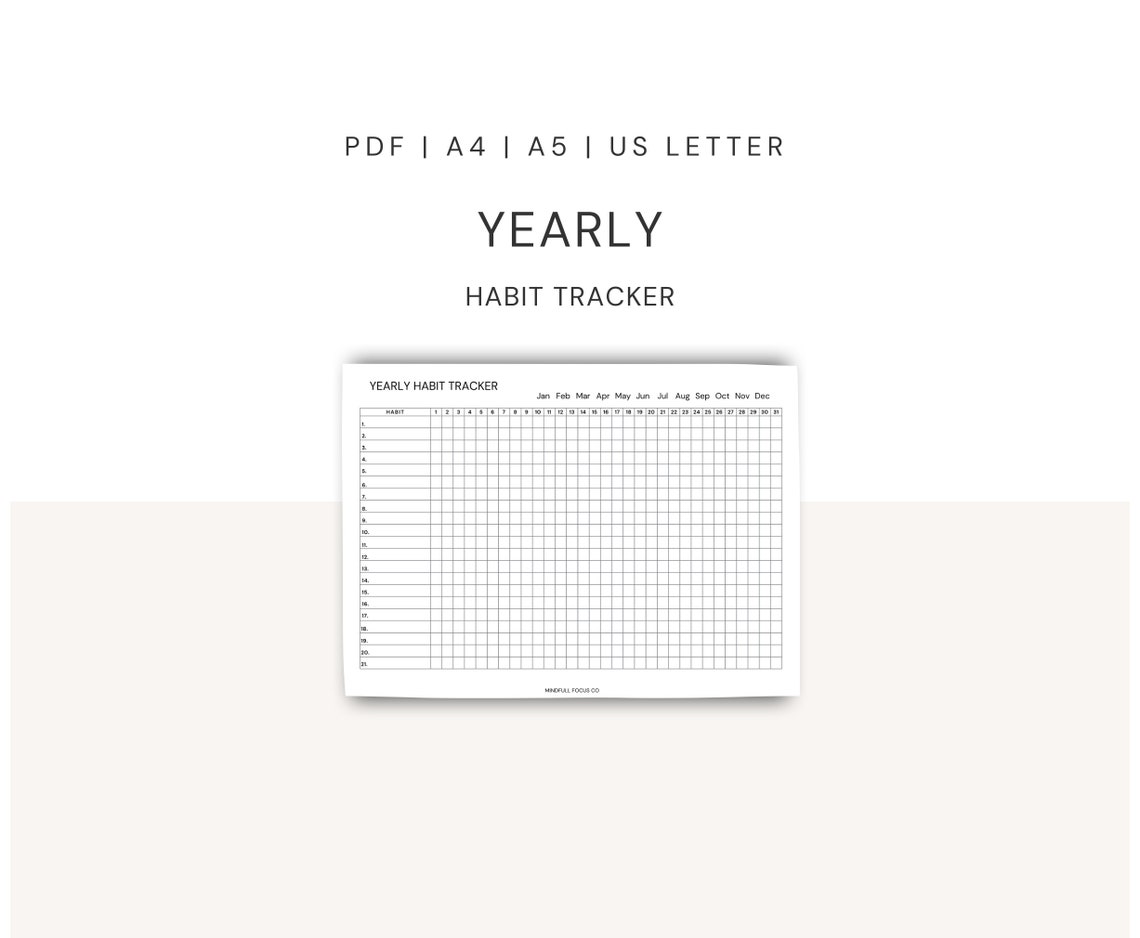 Habit Tracker Printable, Monthly Habit Tracker, Yearly Habit Tracker ...