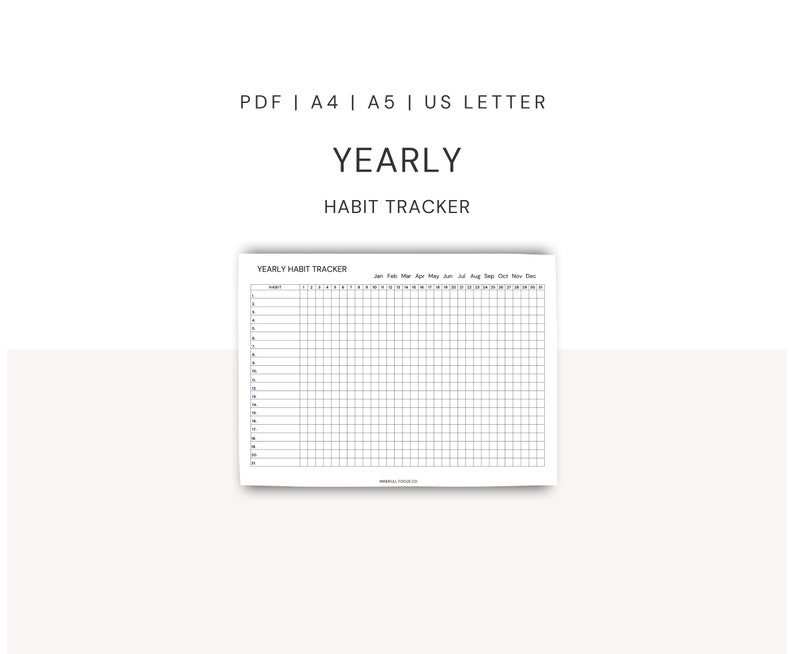 Habit Tracker Printable, Monthly Habit Tracker, Yearly Habit Tracker ...