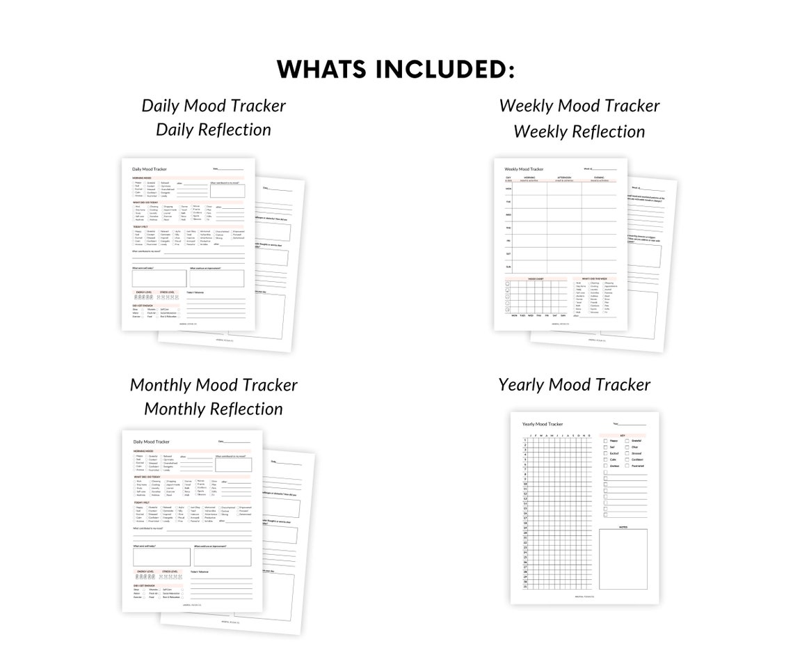 Mood Tracker Printable, Mood Tracker Journal, Daily Mood Tracker ...