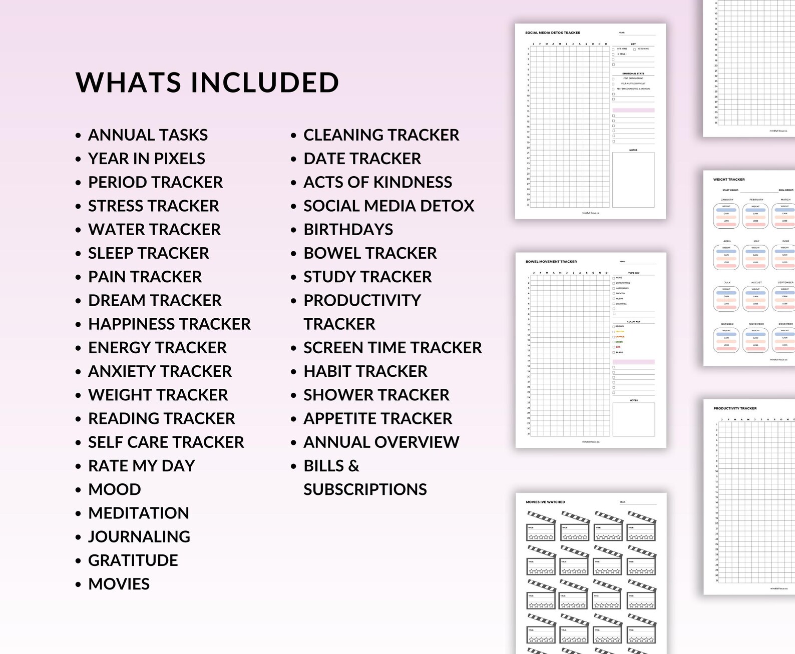 Annual Tracker Bundle, Year in Pixels, Habit Tracker, Mood Tracker ...
