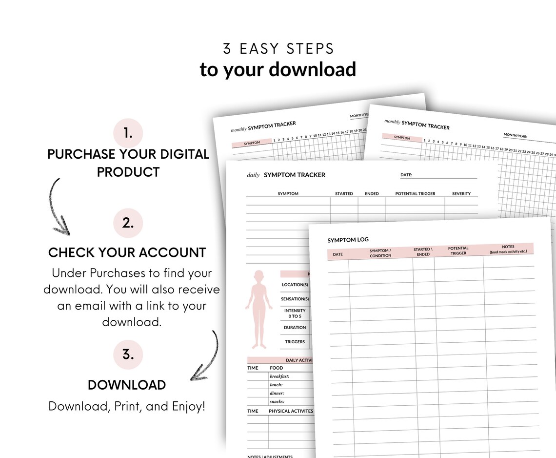 Printable Symptom Tracker Set - Monthly, Weekly, and Daily Symptom ...
