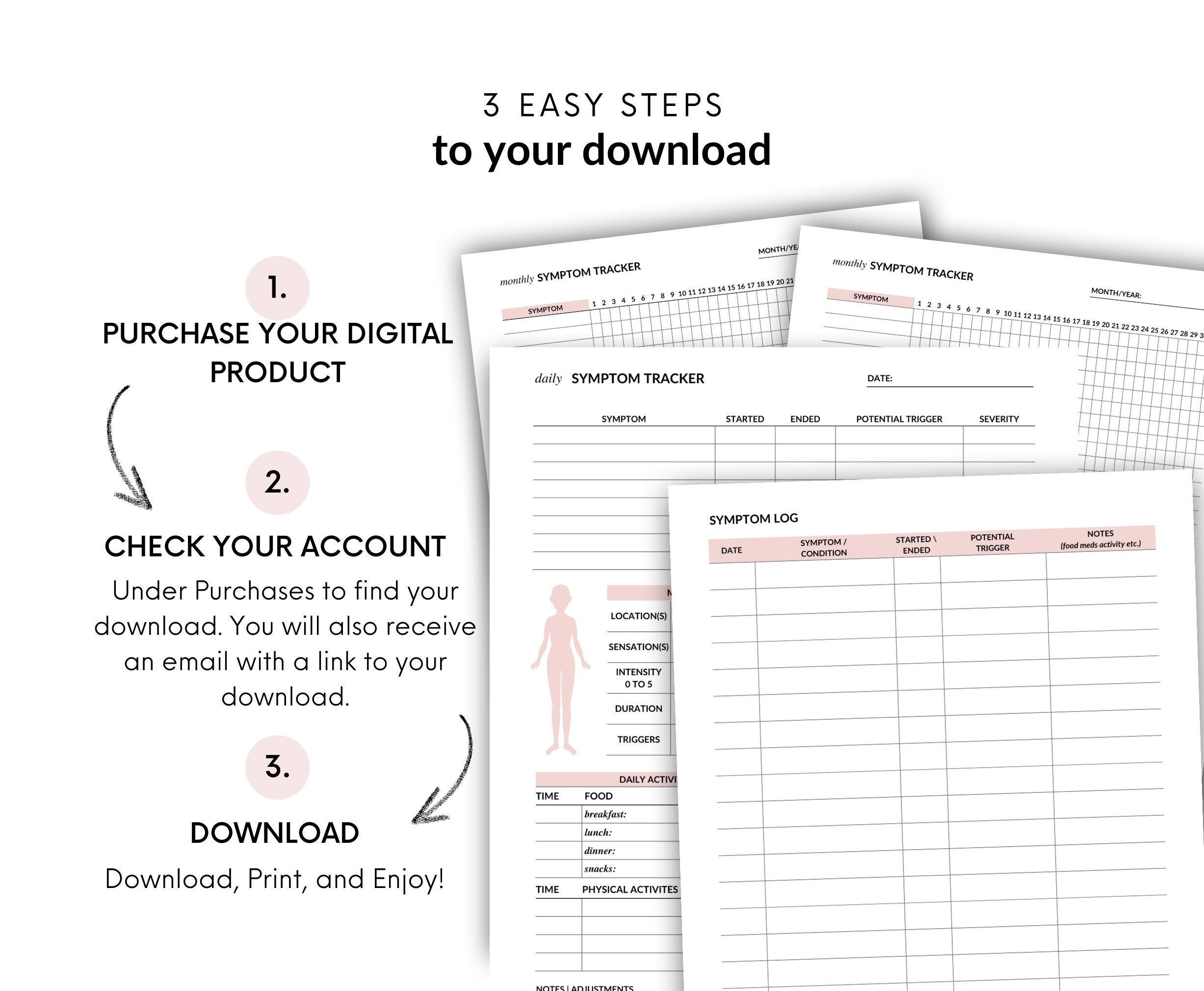 Printable Symptom Tracker Set - Monthly, Weekly, and Daily Symptom ...