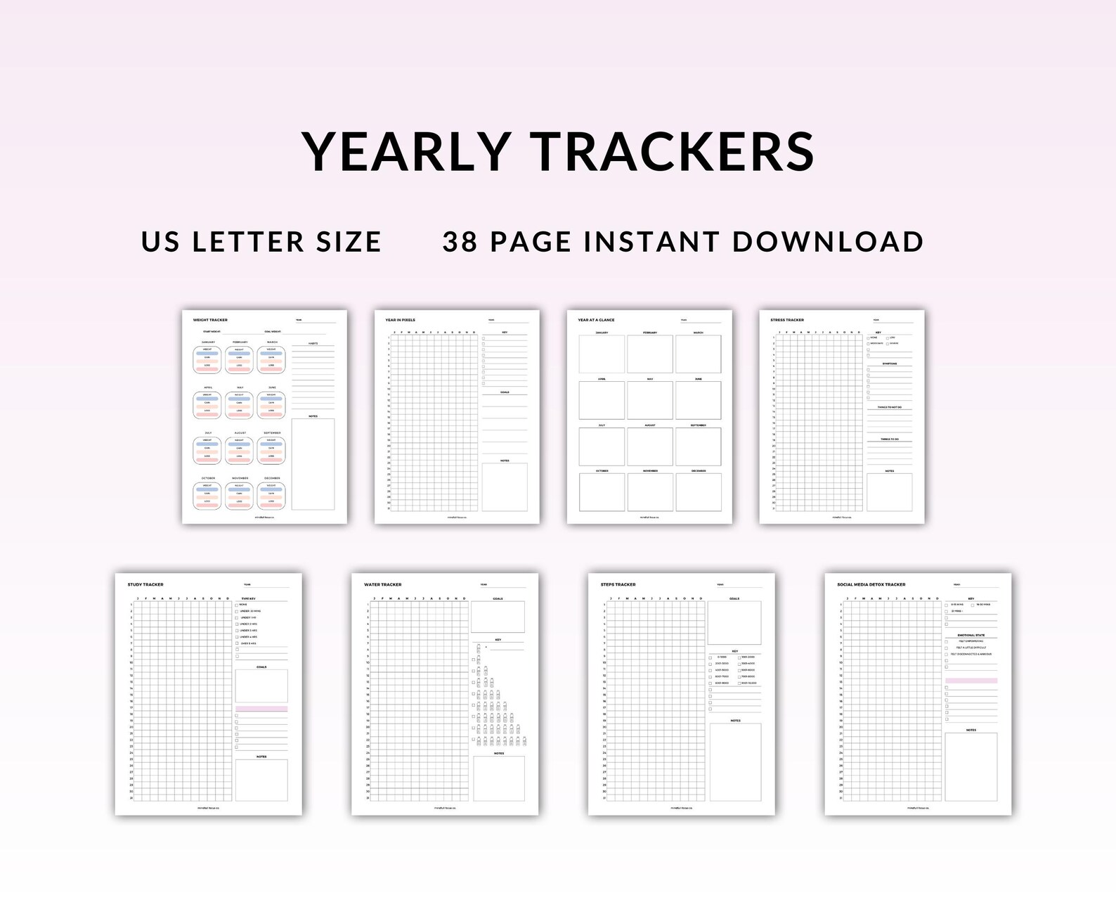 Annual Tracker Bundle, Year in Pixels, Habit Tracker, Mood Tracker ...