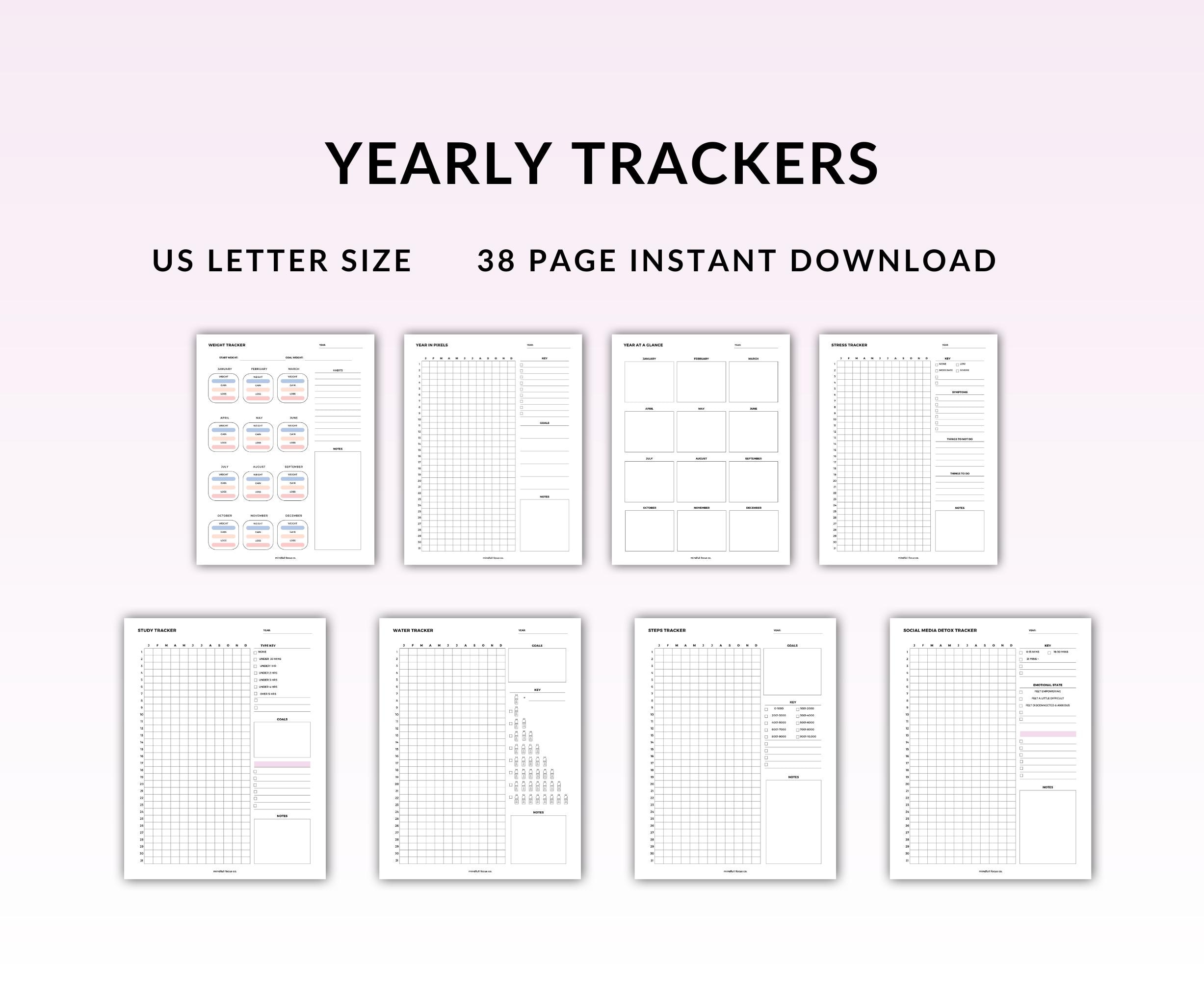 Annual Tracker Bundle, Year in Pixels, Habit Tracker, Mood Tracker ...