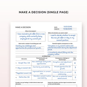 Decision Making Printable, Pros and Cons, Problem Solving, Clarity ...