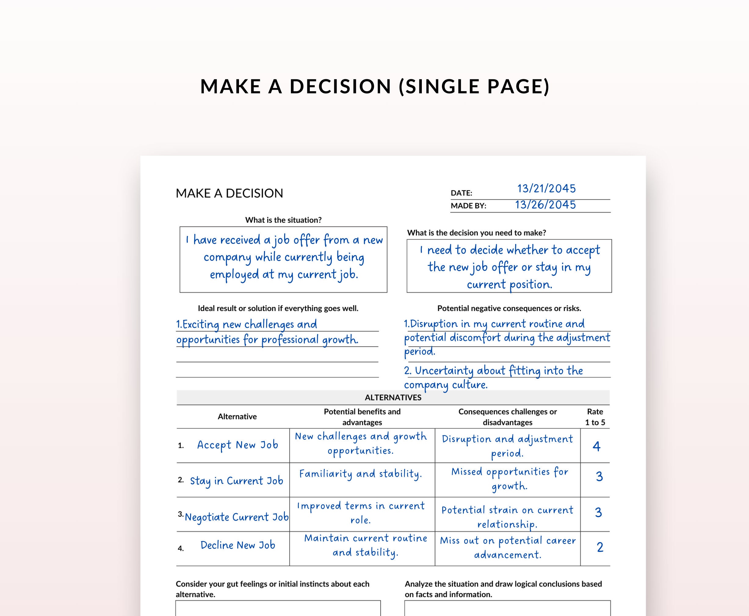 Decision Making Printable, Self Help Journal, Printable Worksheets ...