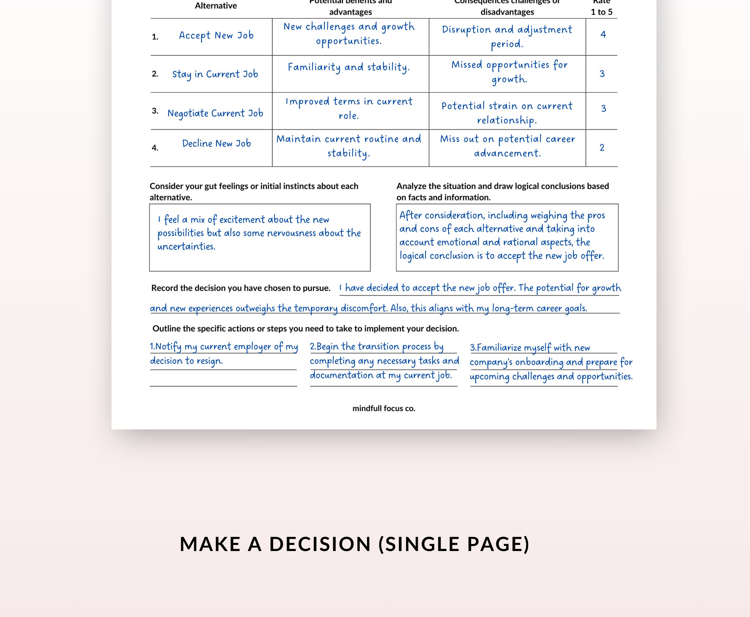 Decision Making Printable, Self Help Journal, Printable Worksheets ...