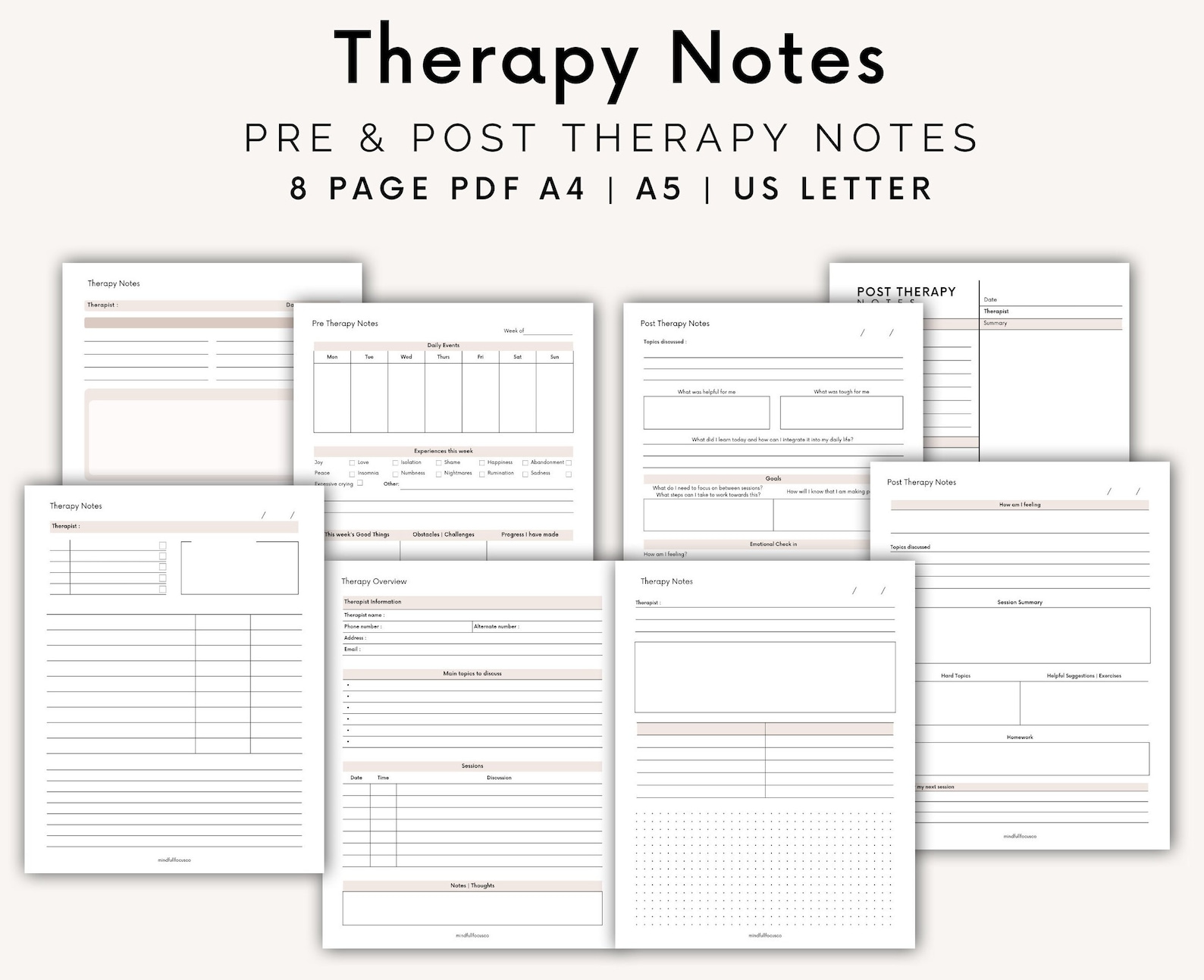 Therapy Notes, Therapy Session Log, Pre and Post Therapy Session Notes ...