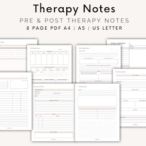 Therapy Notes, Therapy Session Log, Pre and Post Therapy Session Notes ...