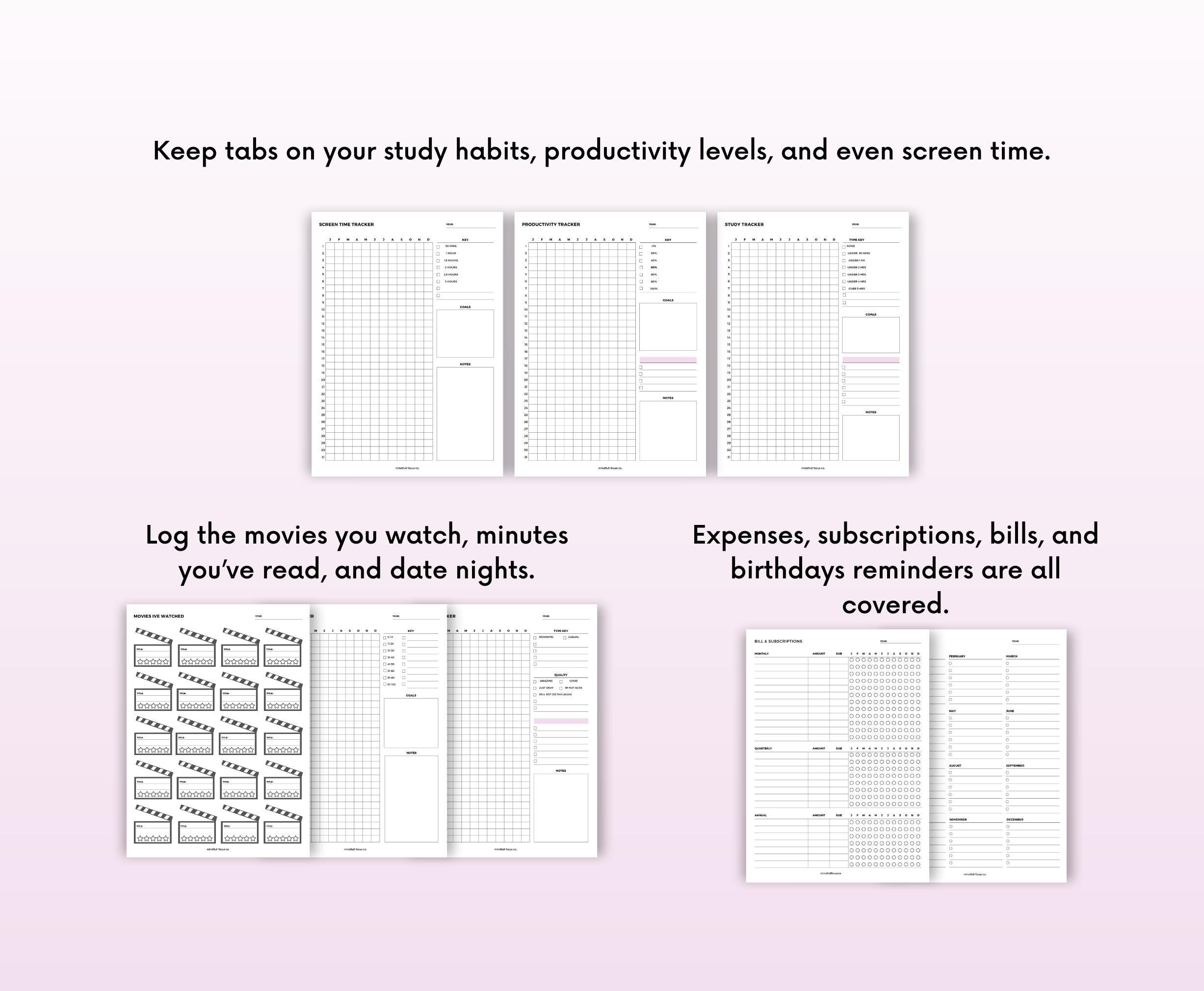 Annual Tracker Bundle, Year in Pixels, Habit Tracker, Mood Tracker ...