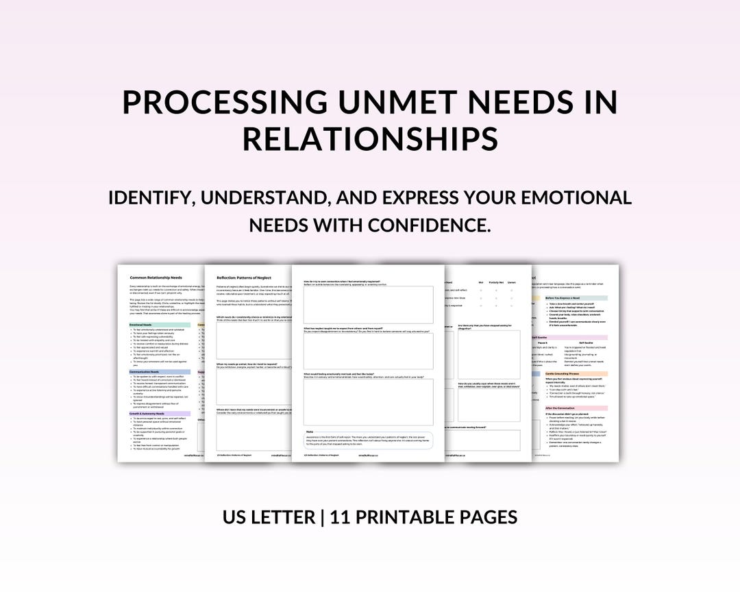Processing Unmet Needs in Relationships, Therapy Worksheets ...