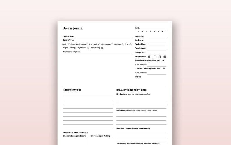 Printable Dream Journal, Nightmare Processing, Sleep Tracker, Planner ...