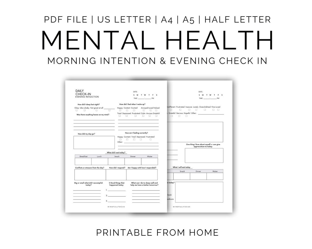 Daily Mental Health Check in printable Journal daily Journal reflection ...