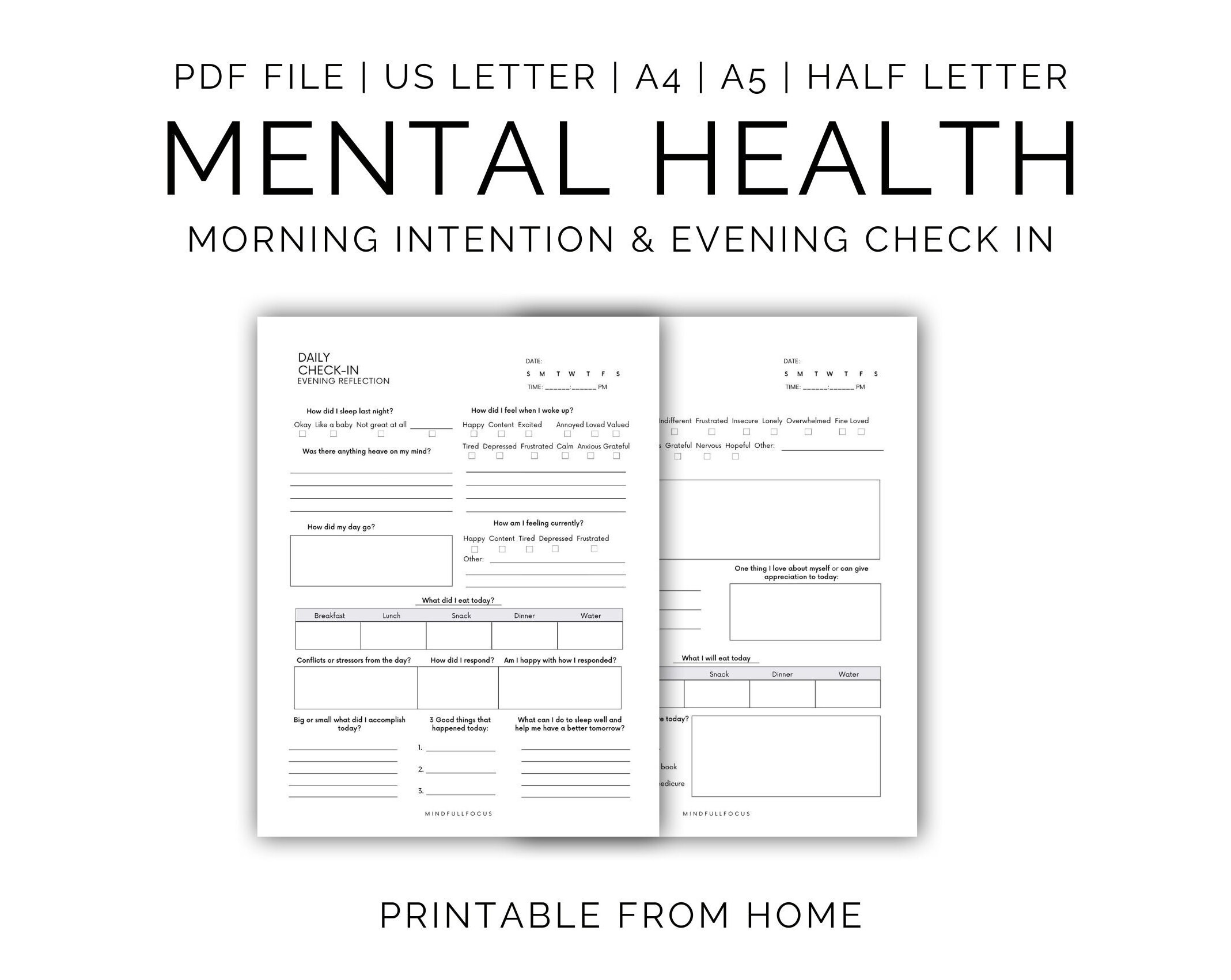 Daily Mental Health Check in printable Journal daily Journal reflection ...