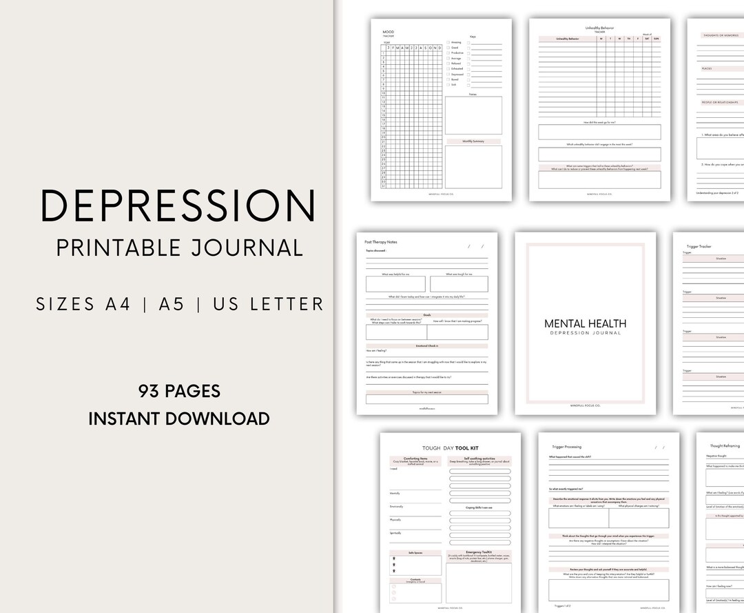Depression Journal, Mental Health Journal, Self Help Journal, Printable ...