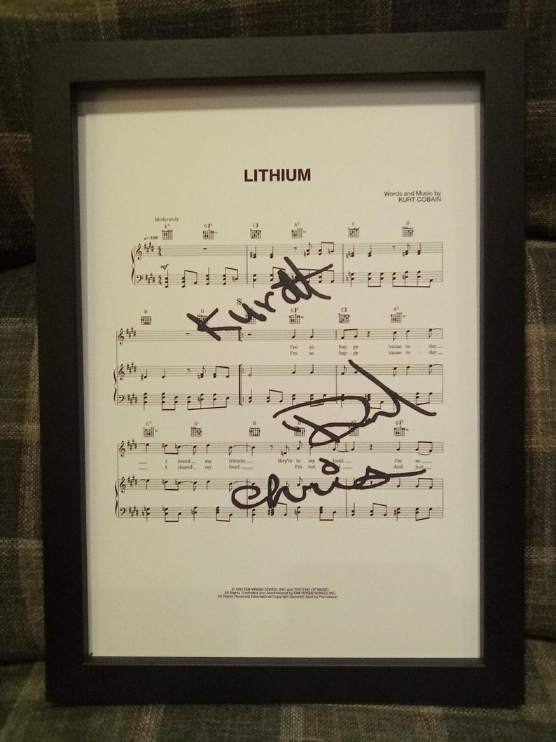 Lithium, Nirvana, Signed A4 Sheet Music - Etsy