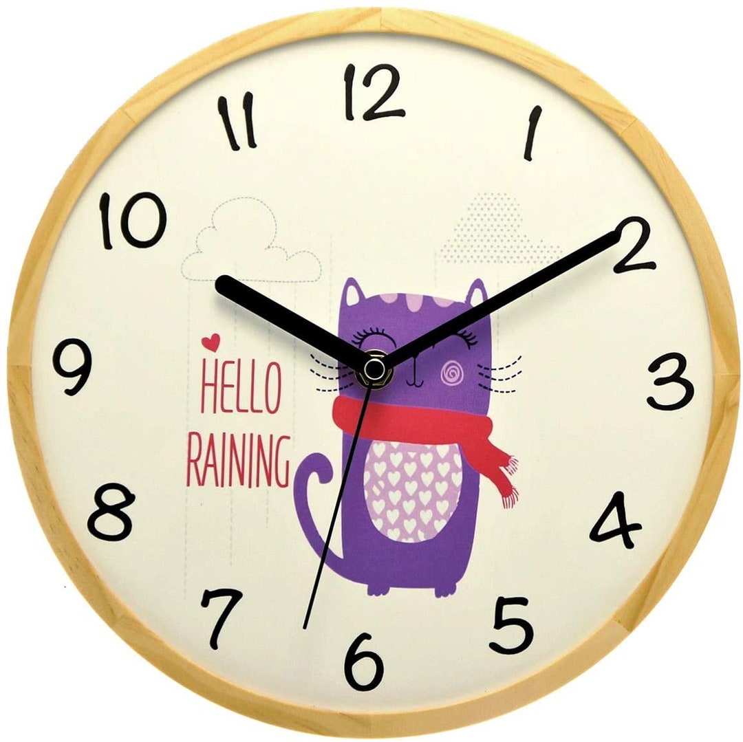 Holzwerk RAINY CAT Children's Wooden Wall Clock, Modern 25 Cm Ø Cat ...