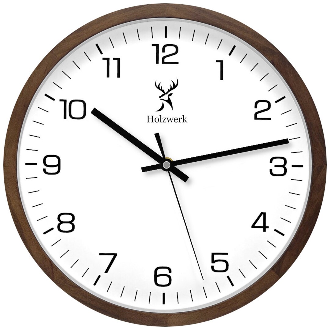 Holzwerk BLOMBERG Modern Wooden Quartz Wall Clock With Numbers, Silent ...