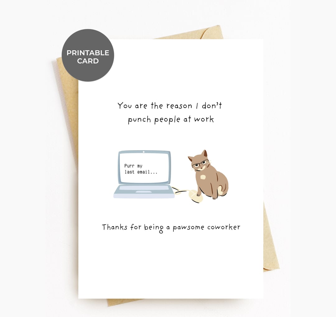 Funny Coworker Card PRINTABLE Thank You Birthday Job Farewell Cat Cards ...