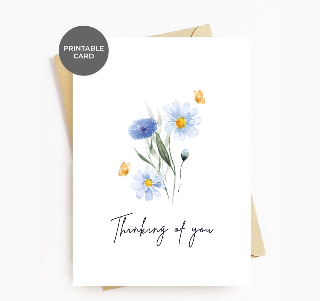Thinking of You Card PRINTABLE Floral Greeting Cards for Him Her Friend ...