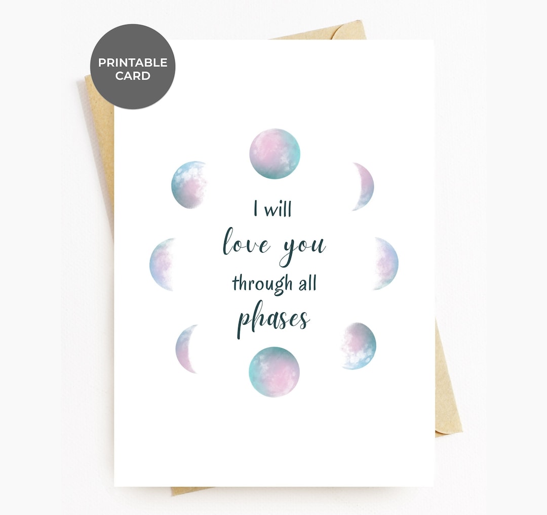 Moon Phase Love Card PRINTABLE Anniversary Romantic Card for Valentine ...