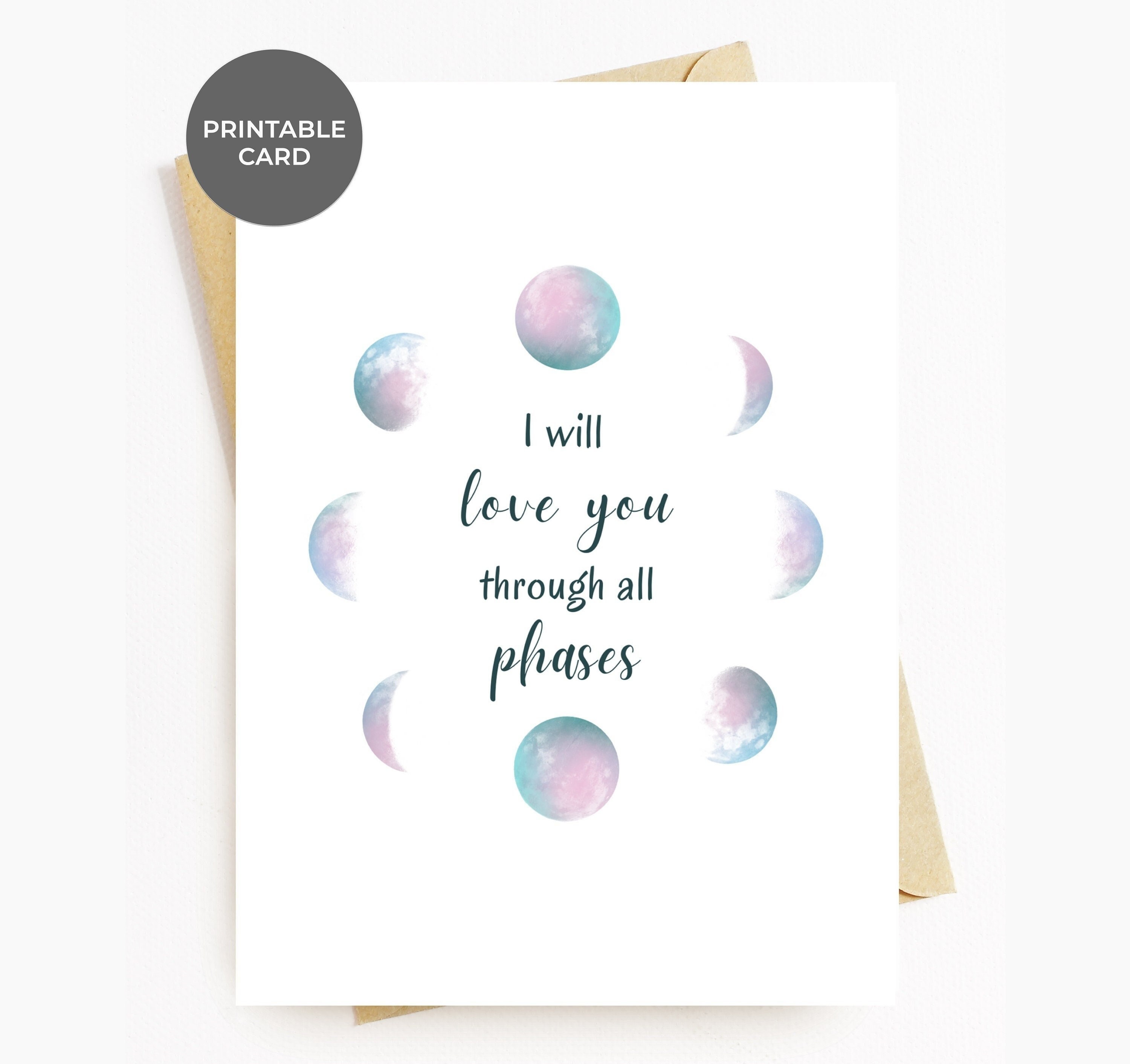 Printable Love Card, Moon Phase Card for Valentine’s Day Valentines ...