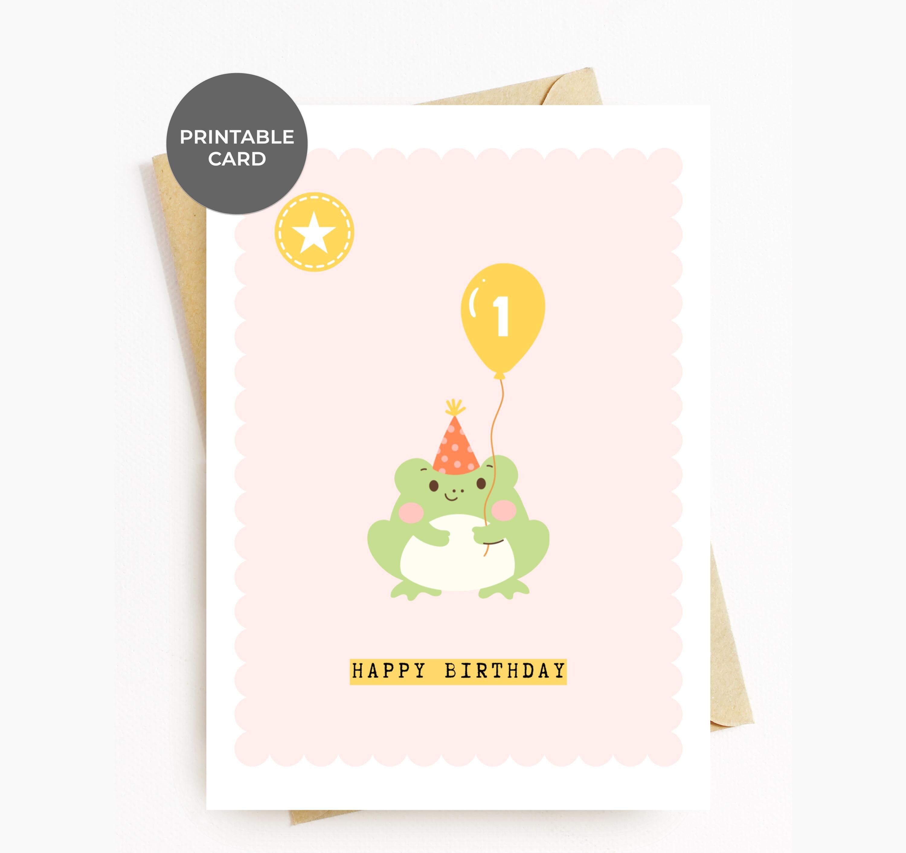 First Birthday Card PRINTABLE Cute Frog Birthday Baby Kids Happy 1st ...